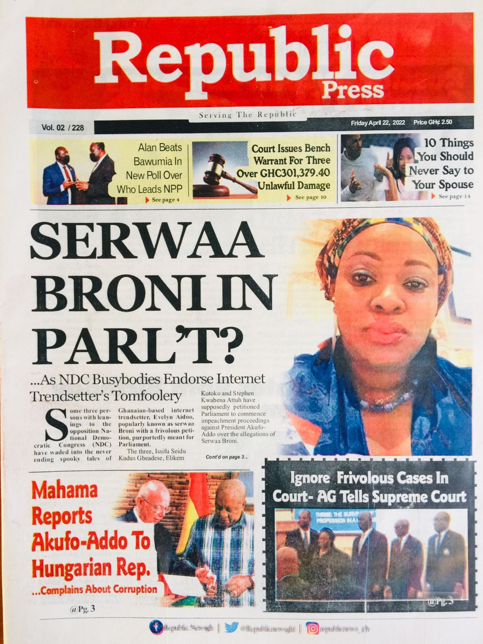Today's front pages: Friday, April 22, 2022 - MyJoyOnline.com