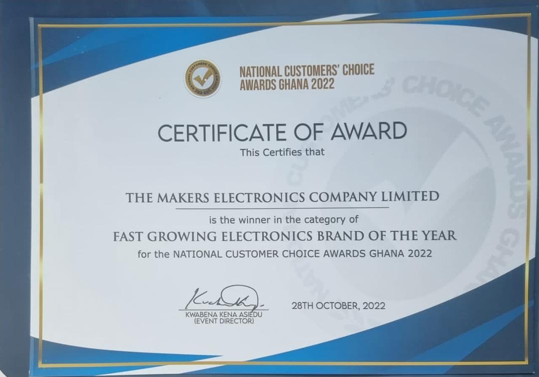 The Makers Electronics wins ‘Fast Growing Electronics Brand’ at 2022 National Customers’ Choice ...